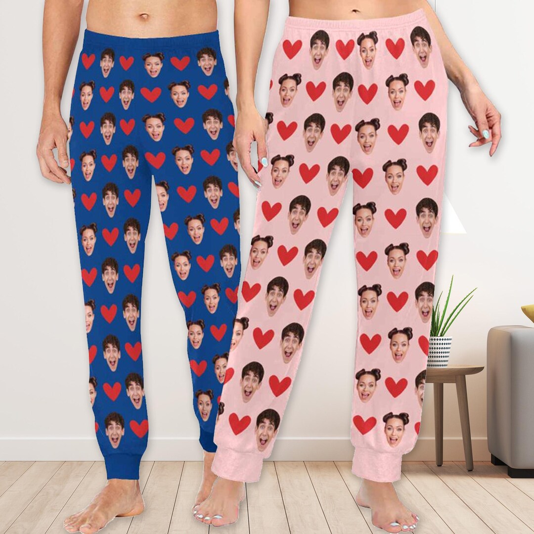 Personalized Face Pajama Pants: Custom Photo Heart Valentine's Gift - Etsy