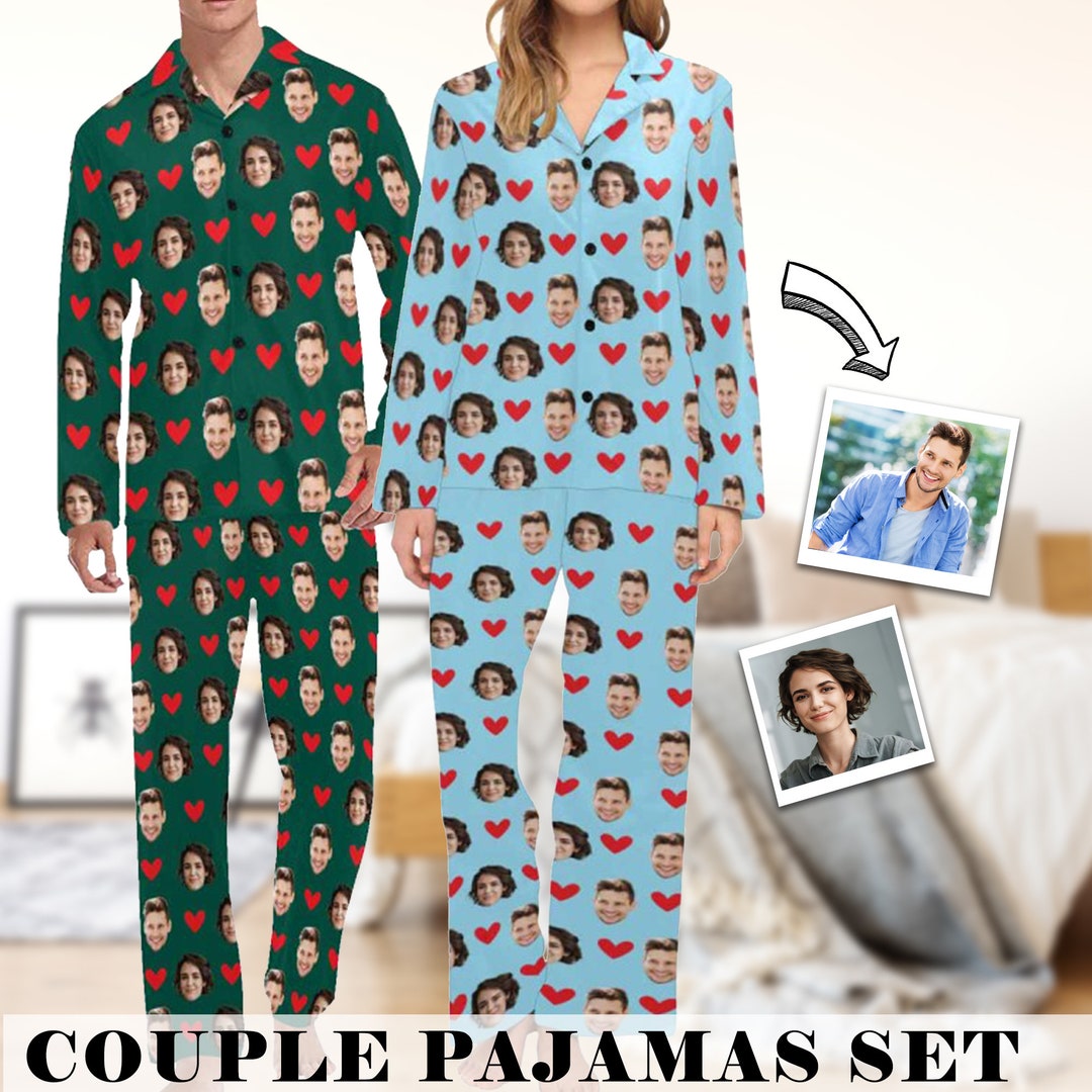 Personalized Red Heart Funny Faces Pajamas, Custom Picture Faces ...