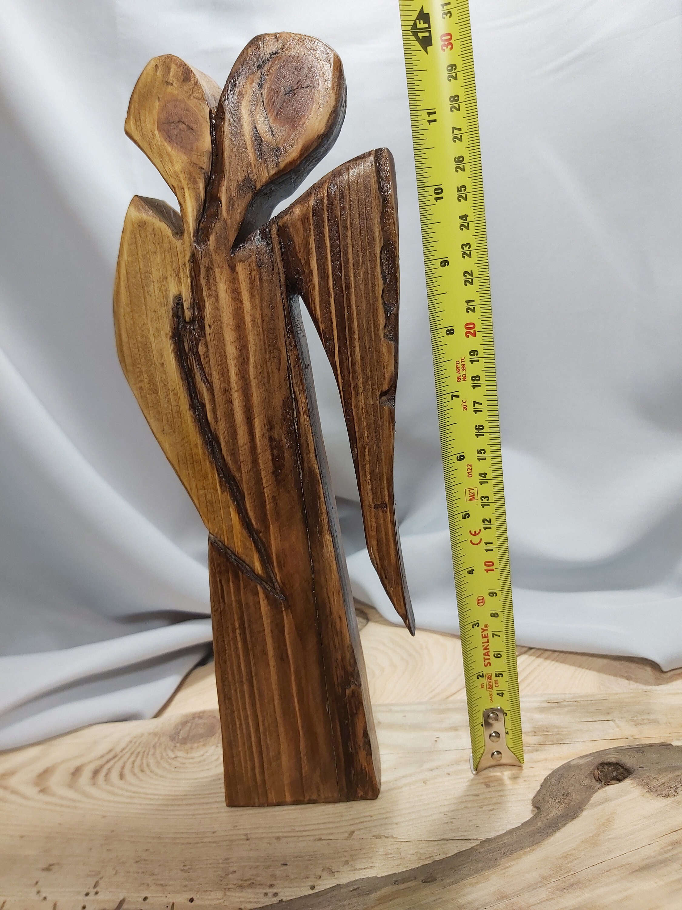 Angel Behind Big Wood Sculpture. Two Angels Wooden Decor. Unique Rustic ...