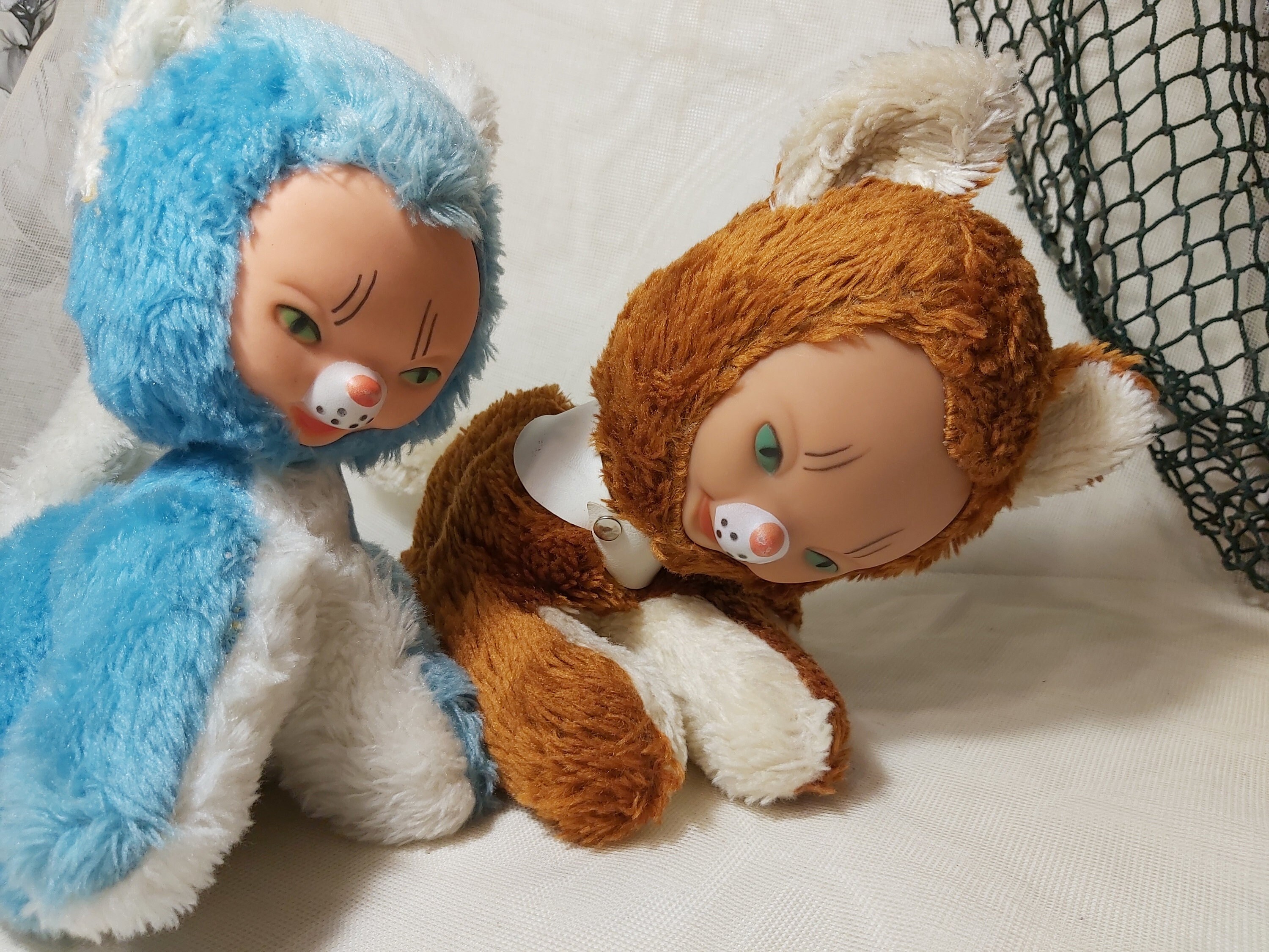 2pcs Vintage Twins Plush Rubber Face Fox. 1970s Sonneberg Plush Rubber ...