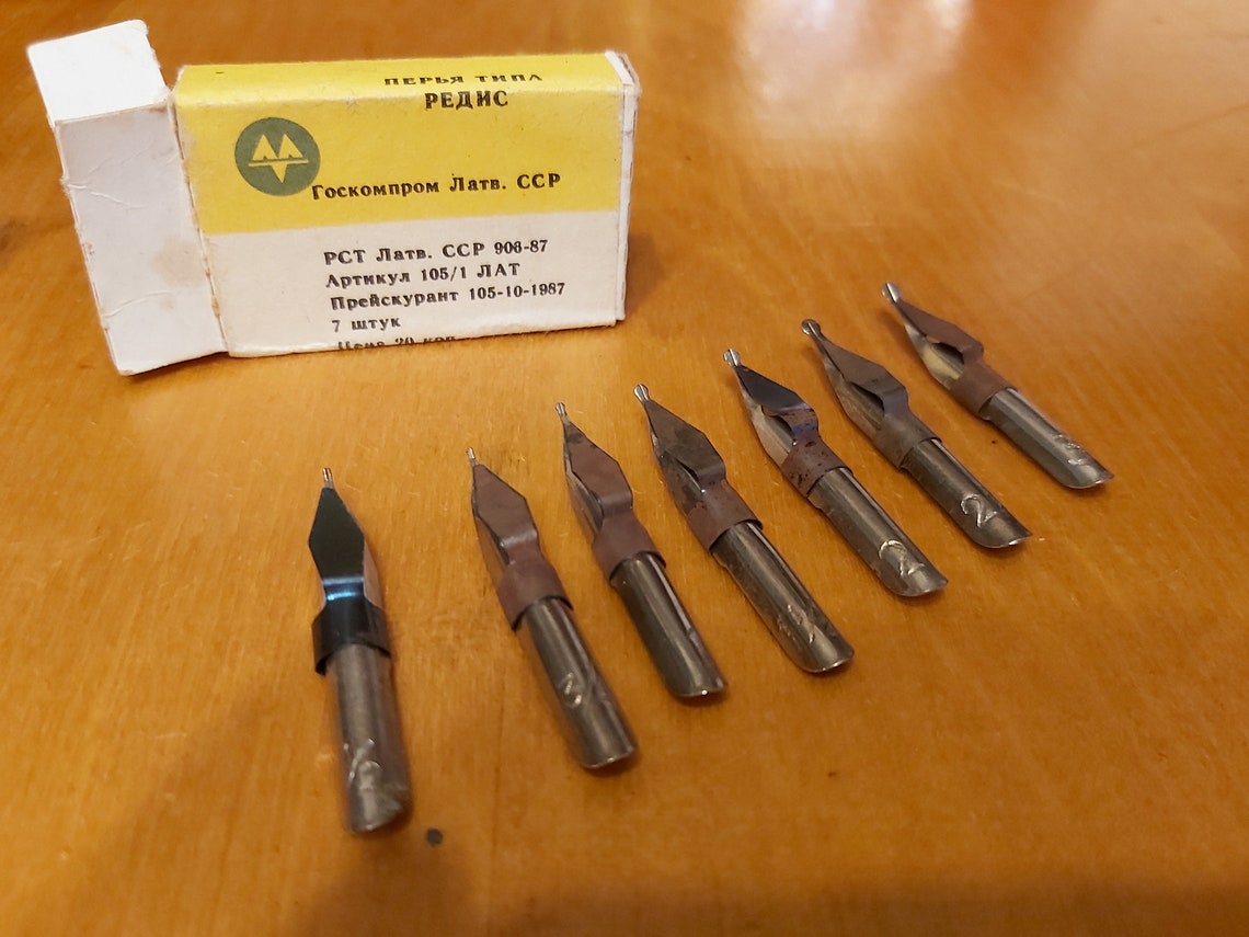 Vintage Pen Nibs Set of 7, Redis Nibs USSR Calligraphy Tools, Soviet ...