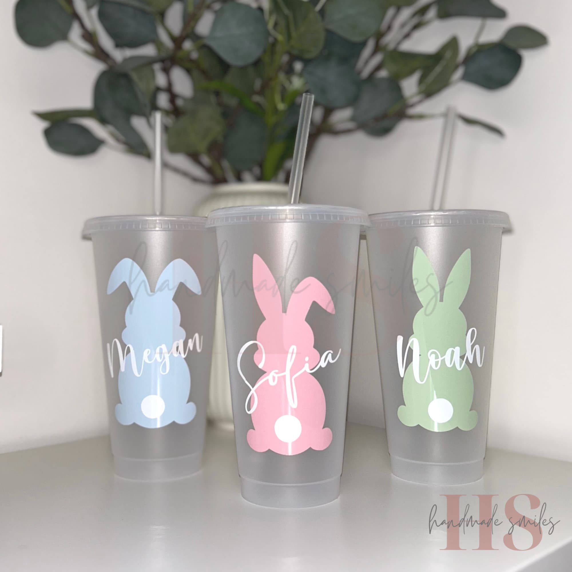 Personalised Name Easter Bunny Cold Cup Tumbler With Straw 24oz ...