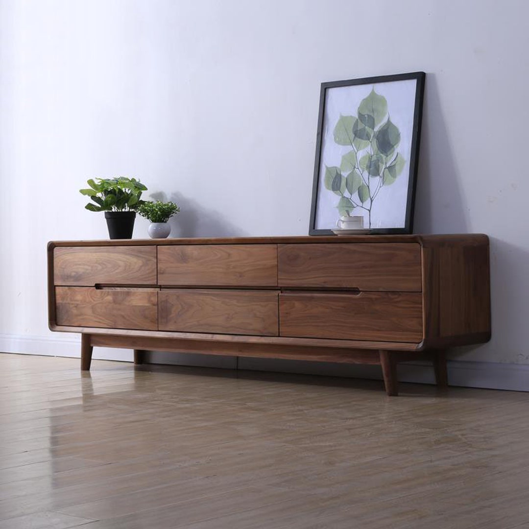 Walnut Credenzamedia Console Tv Stand Solid Wood Media - Etsy