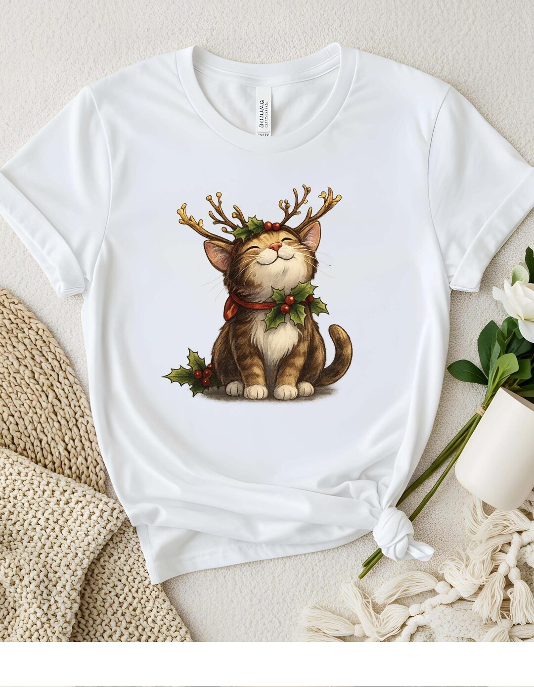 Christmas Reindeer Cat T-shirt – Festive Holiday Kitty Tee - Etsy