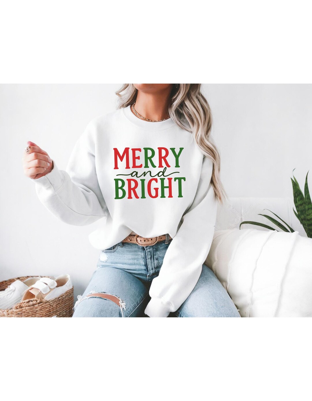 Merry and Bright Sweatshirt: Retro Christmas College Style - Etsy