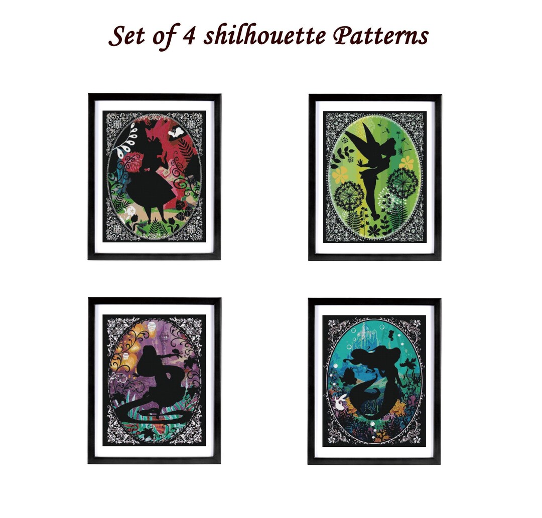 Alice, Tinker Bell, Rapunzel, and Ariel / Silhouette / Cross Stitch PDF ...