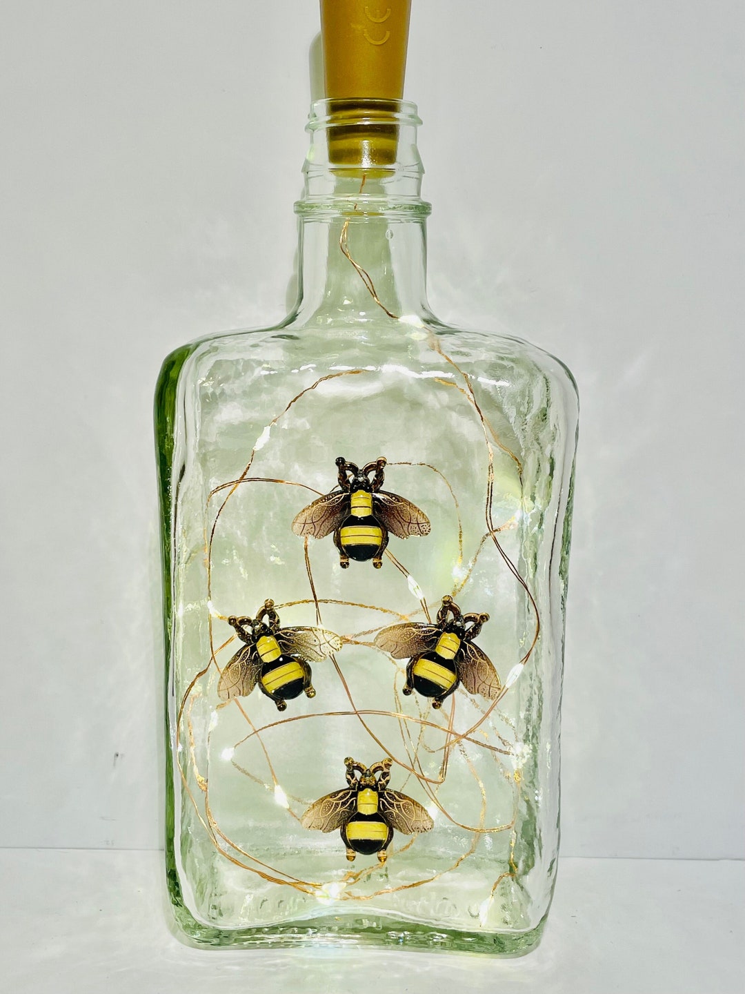 Bee Lighted Bottle Lamp, Resin Bumble Bee, Honey Bee Lover, Mothers Day ...