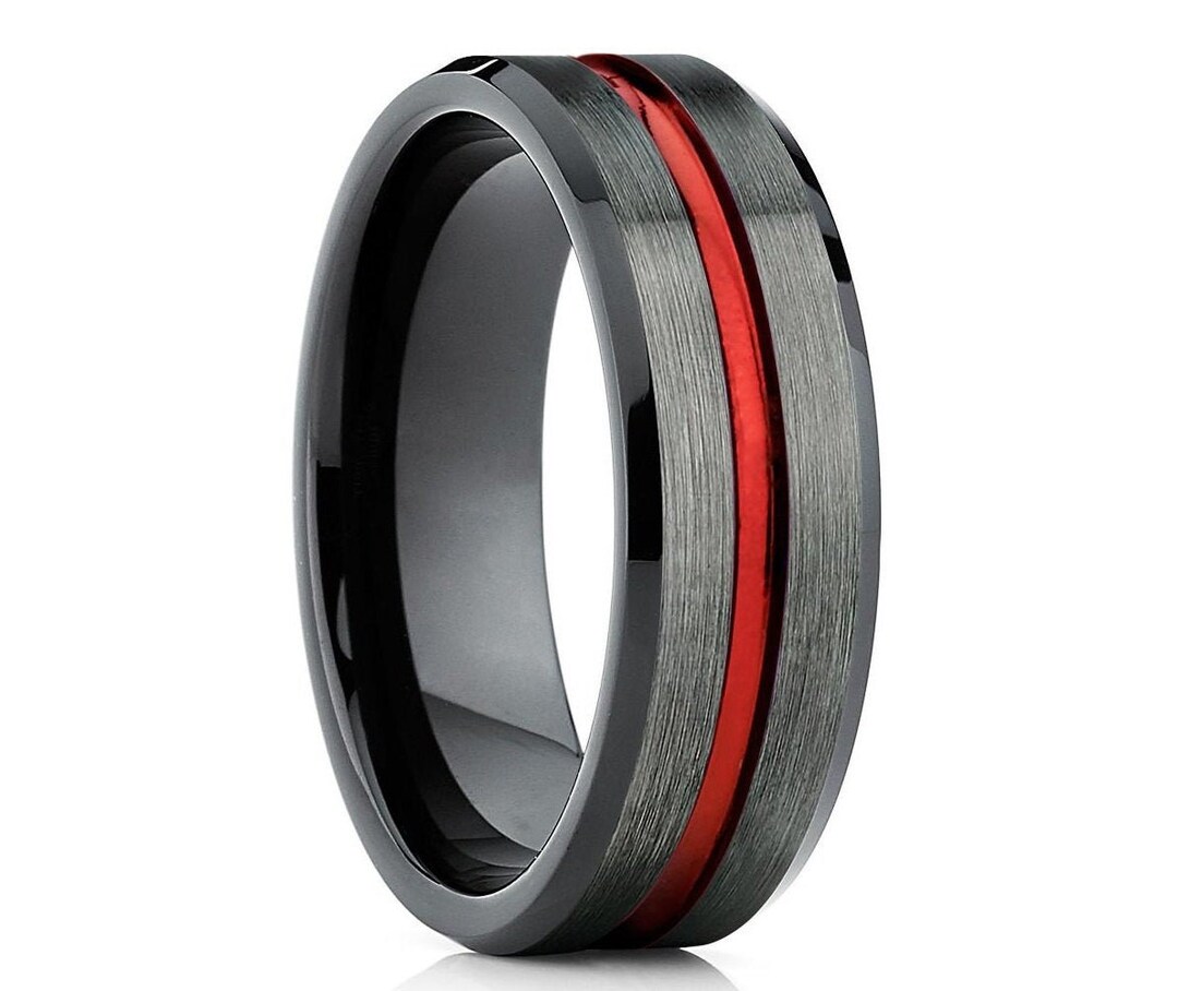 Gunmetal Tungsten Ring,red Tungsten Wedding Ring,anniversary Ring ...