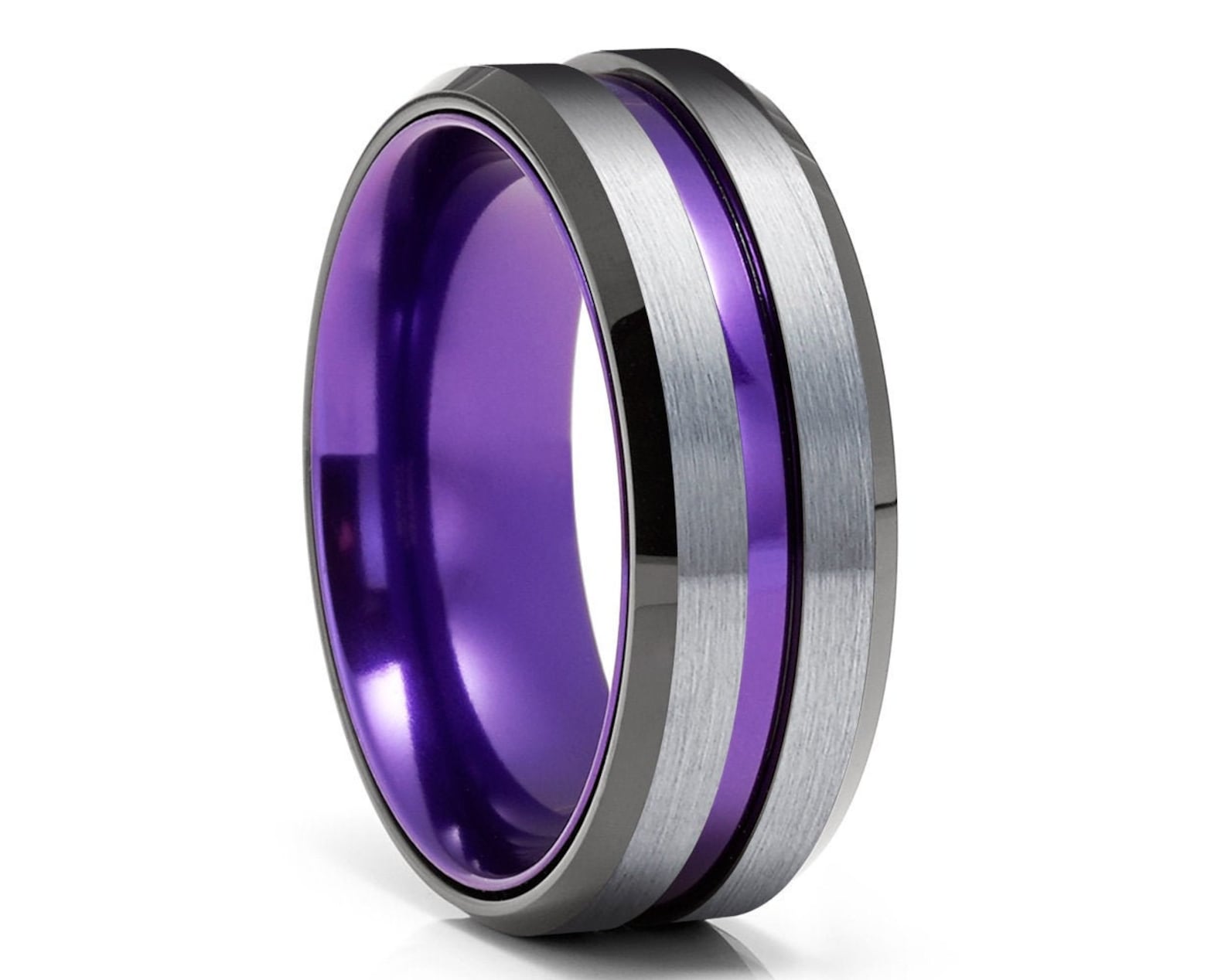 Men's Wedding Ringpurple Tungsten Wedding - Etsy