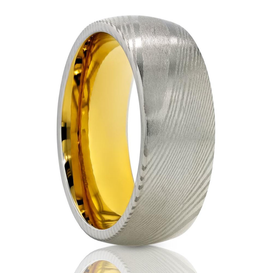 Damascus Wedding Ring,yellow Gold Wedding Ring,unique Damascus Ring ...