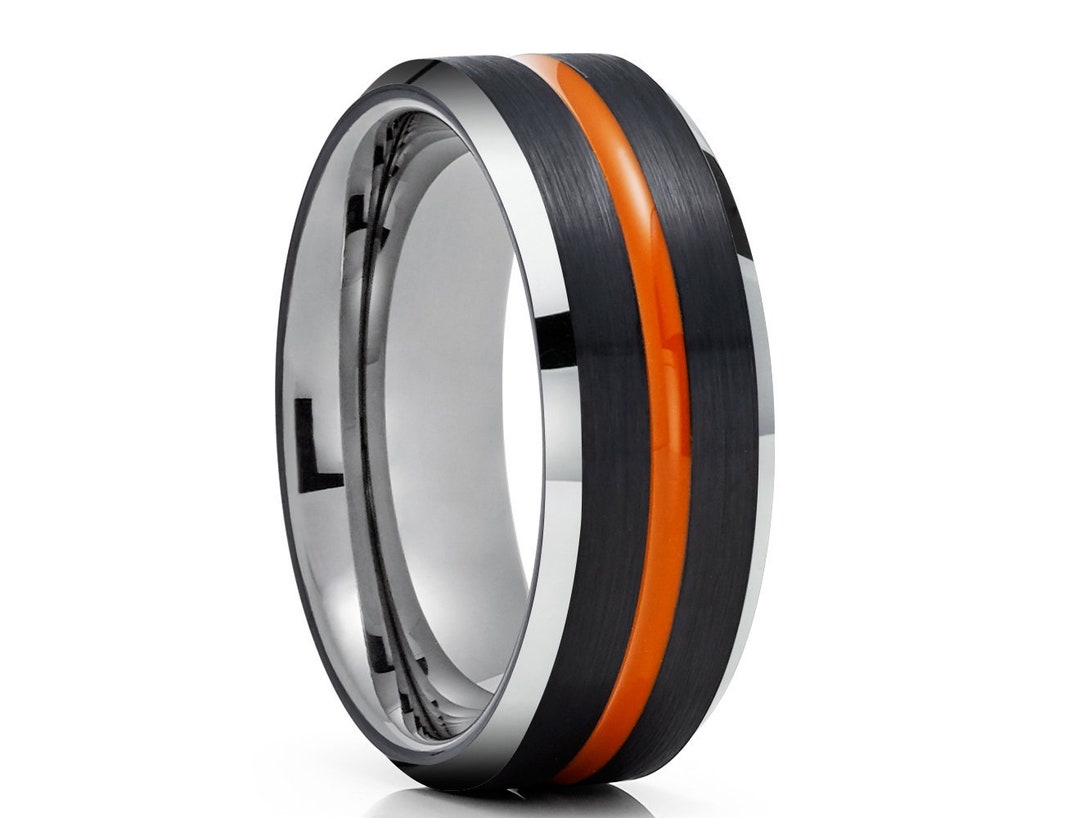Orange Wedding Ring - Orange Tungsten Wedding Ring - Black Tungsten ...