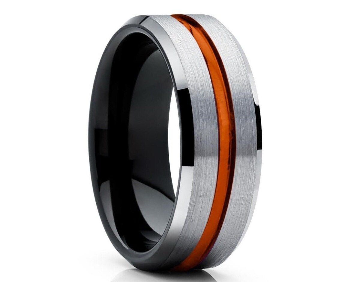 Orange Wedding Ringtungsten Wedding Bandblack Tungsten - Etsy