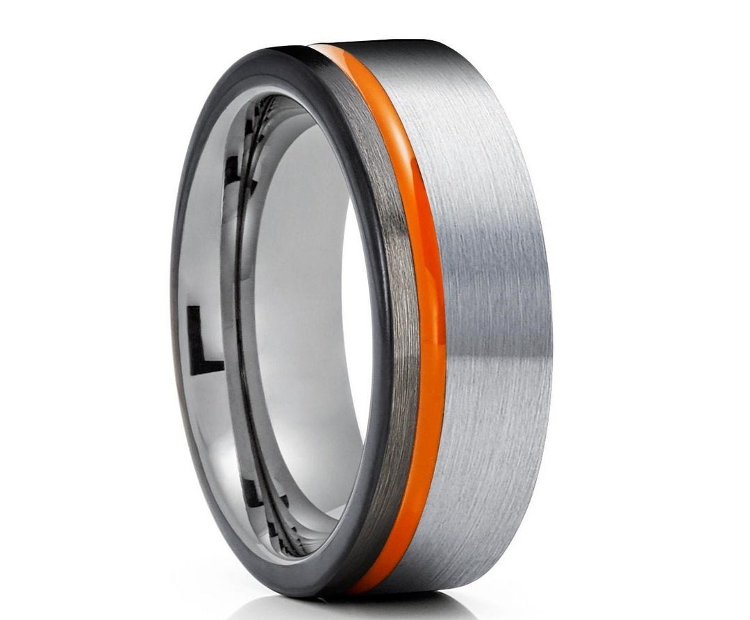 Orange Tungsten Wedding Ring,orange Wedding Band,gunmetal Tungsten Ring ...