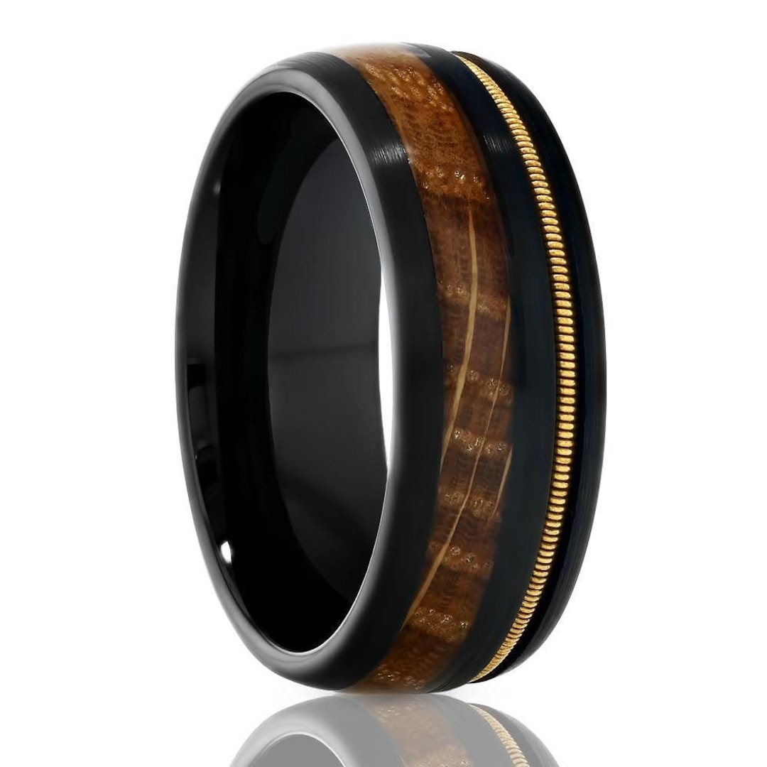 Guitar String Wedding Ring,black Tungsten Ring,whiskey Barrel Tungsten ...
