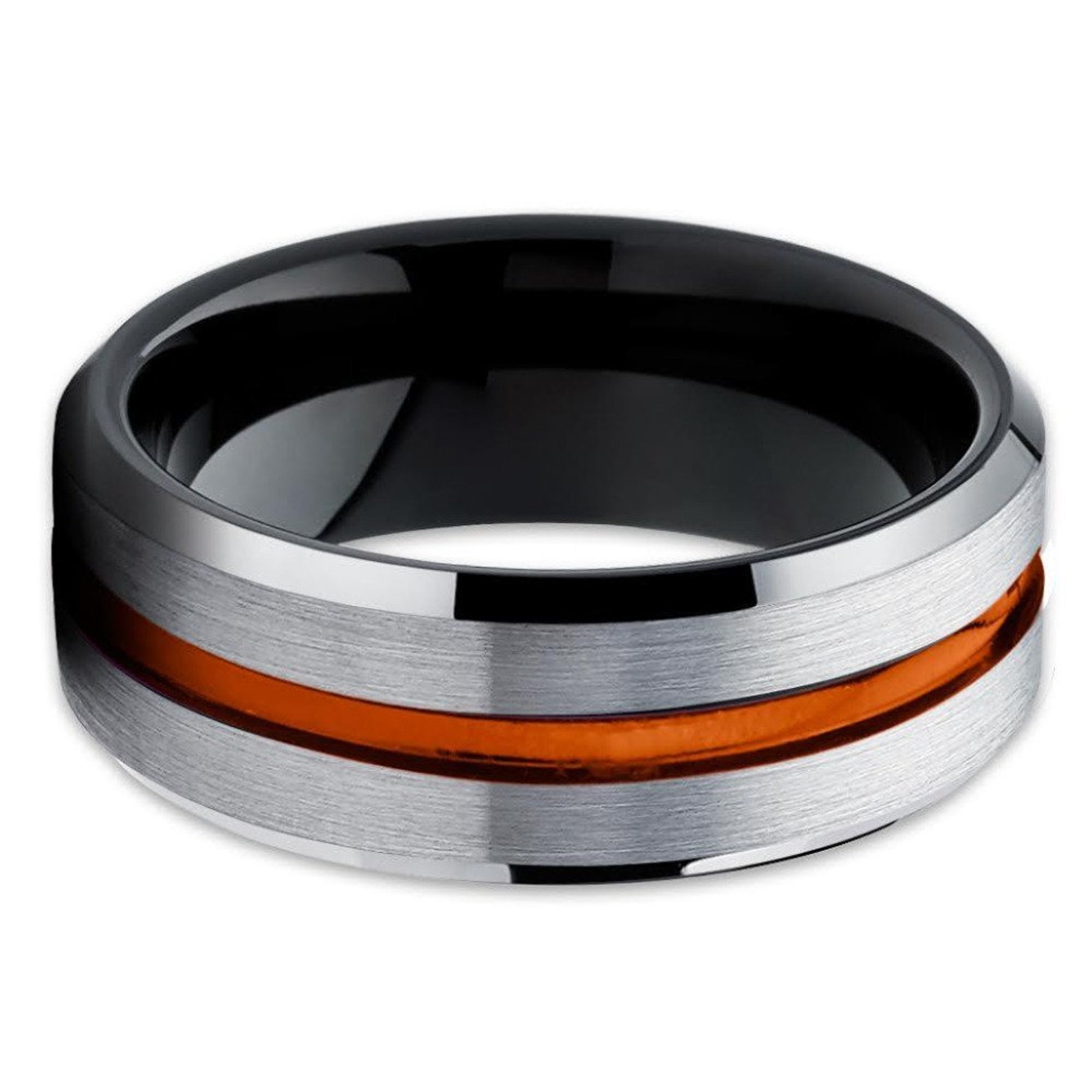 Orange Wedding Ringtungsten Wedding Bandblack Tungsten - Etsy