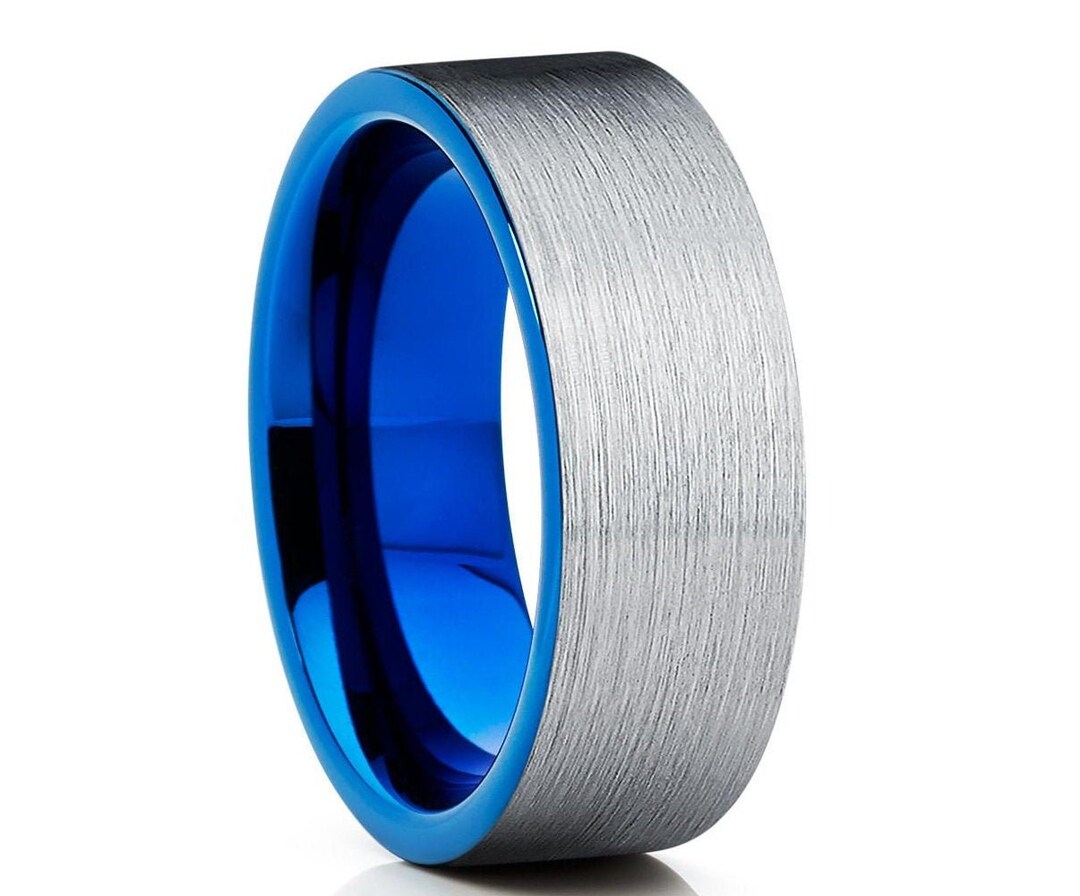 Blue Tungsten Wedding Ring,silver Tungsten Wedding Ring,anniversary ...