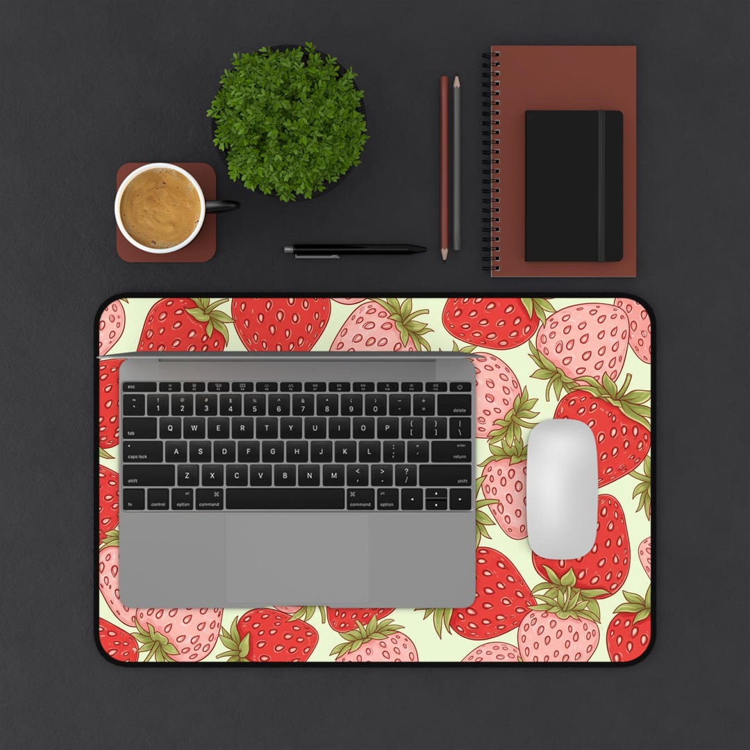 Strawberry Print Desk Mat, Colorful Office Decor, Cute Home Office ...