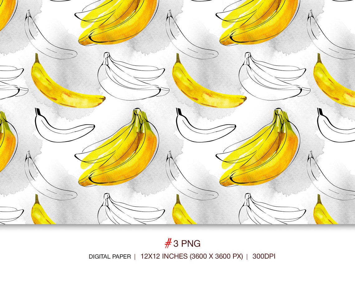 Banana Set Digital Clipart Watercolor and Ink. Bananas - Etsy