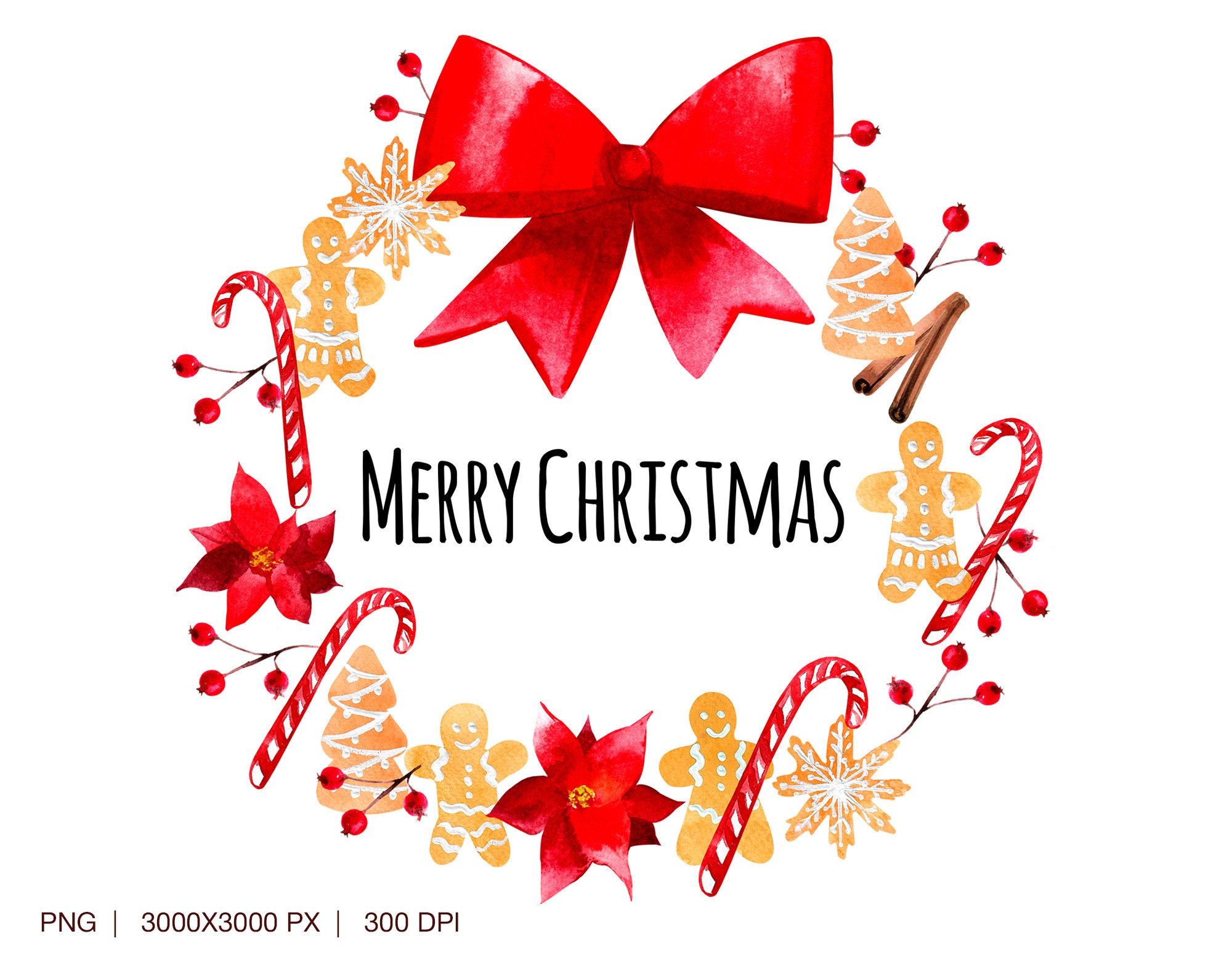 Digital Watercolor Christmas Wreath With Fir Branches With - Etsy