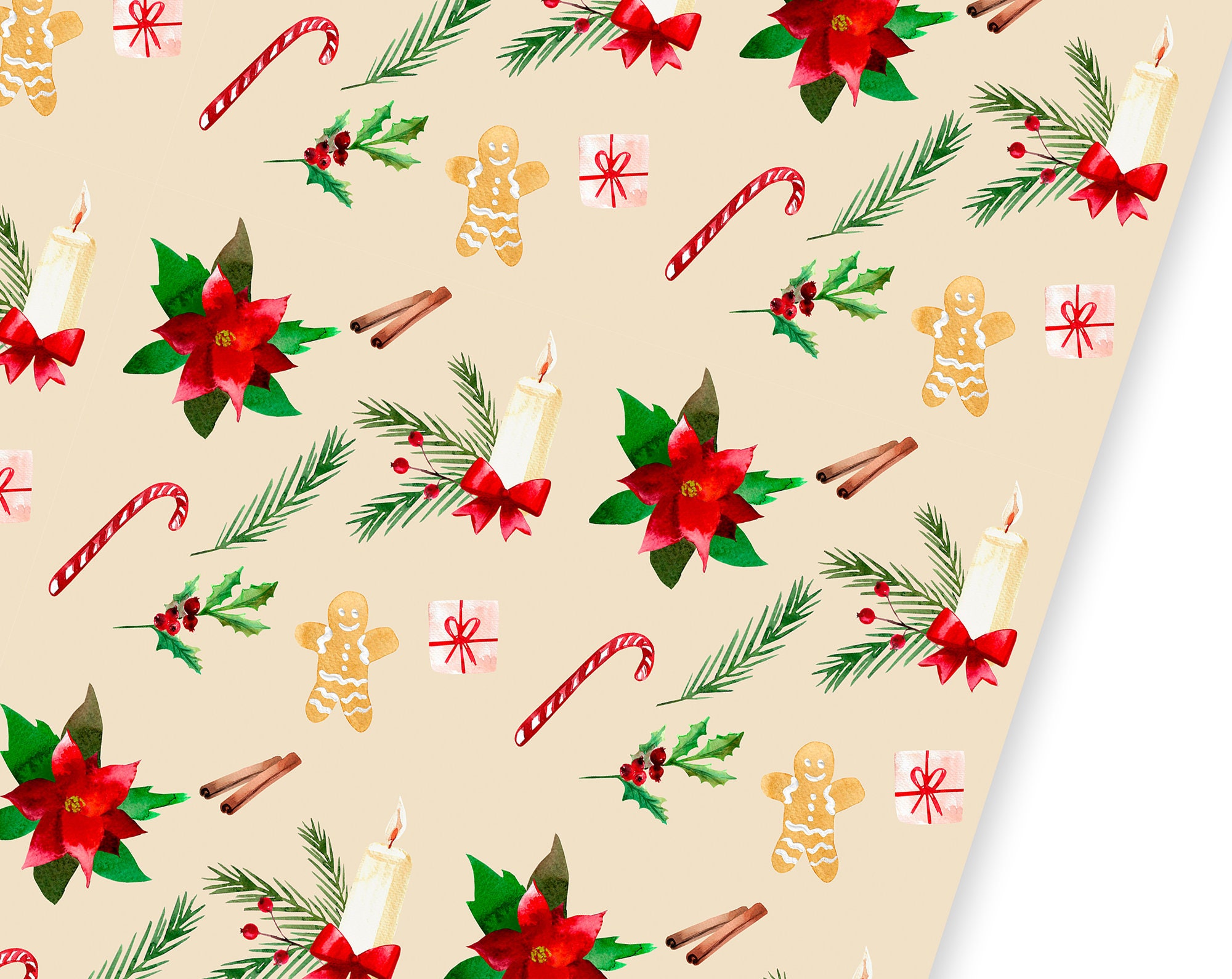 Watercolor Christmas Seamless Pattern Xmas Digital Papers - Etsy