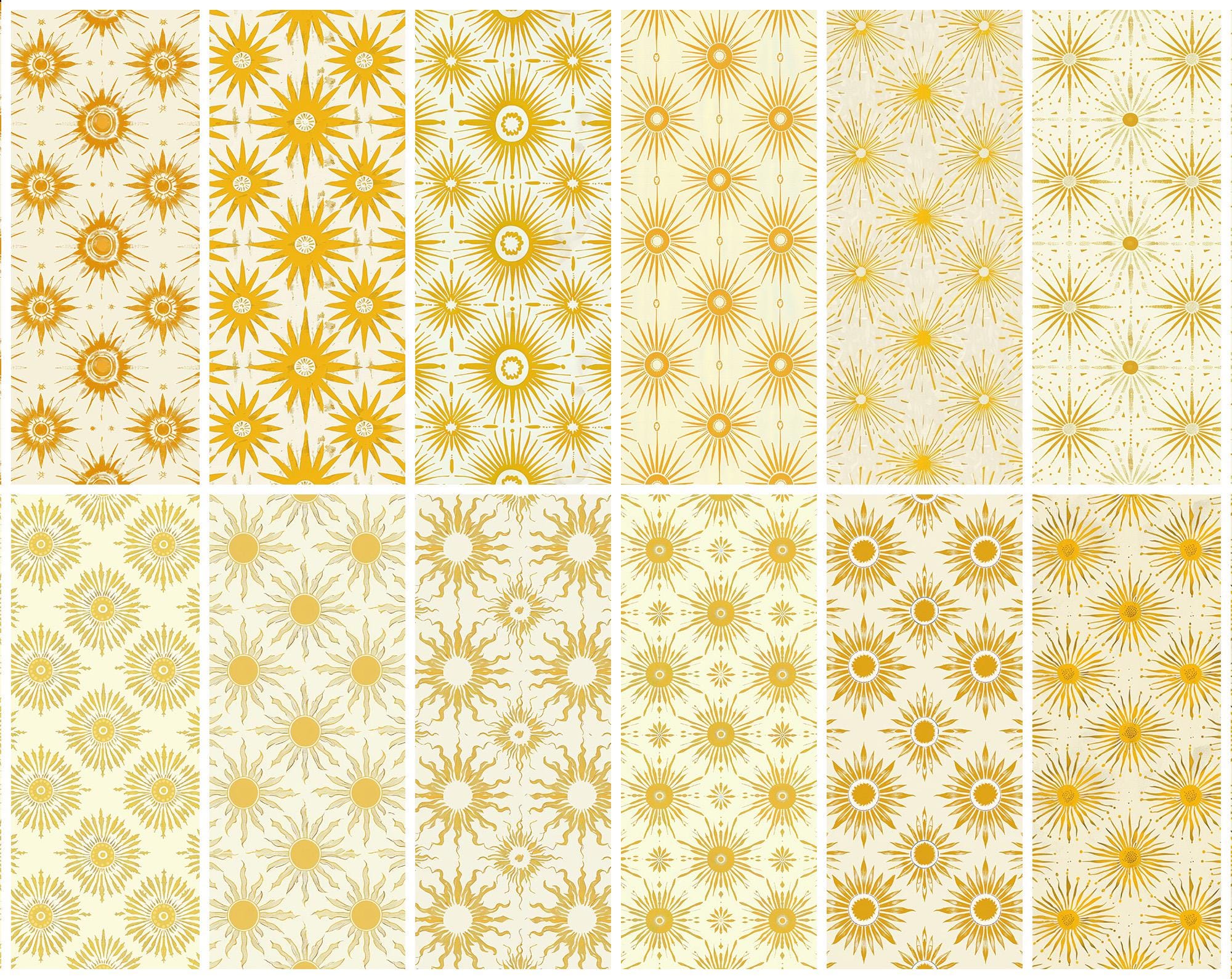 12 Seamless Sun Patterns | Sunshine Digital Paper | Instant Download ...