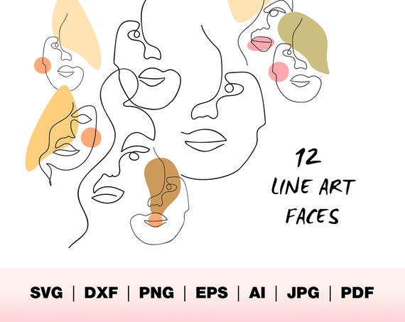 Abstract Woman Face Line Art SVG Set of 12 One Line Drawing | Etsy