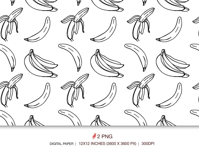 Banana Set Digital Clipart Watercolor and Ink. Bananas Seamless Pattern ...