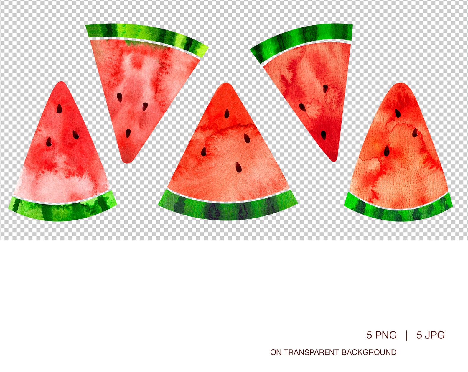 Watermelon Digital Clipart, Watercolor Illustrations Watermelon Slices ...