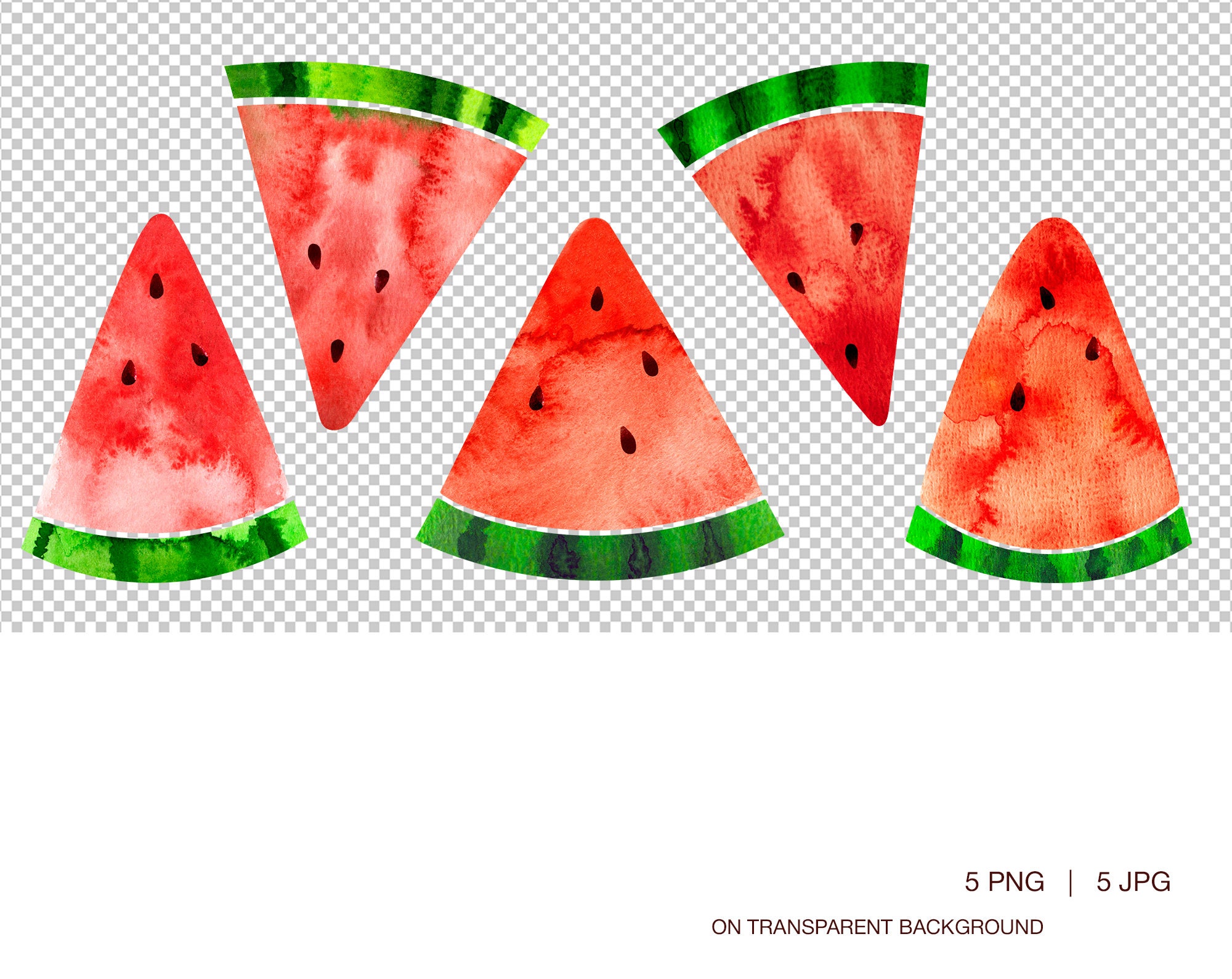 Watermelon Digital Clipart, Watercolor Illustrations Watermelon Slices ...