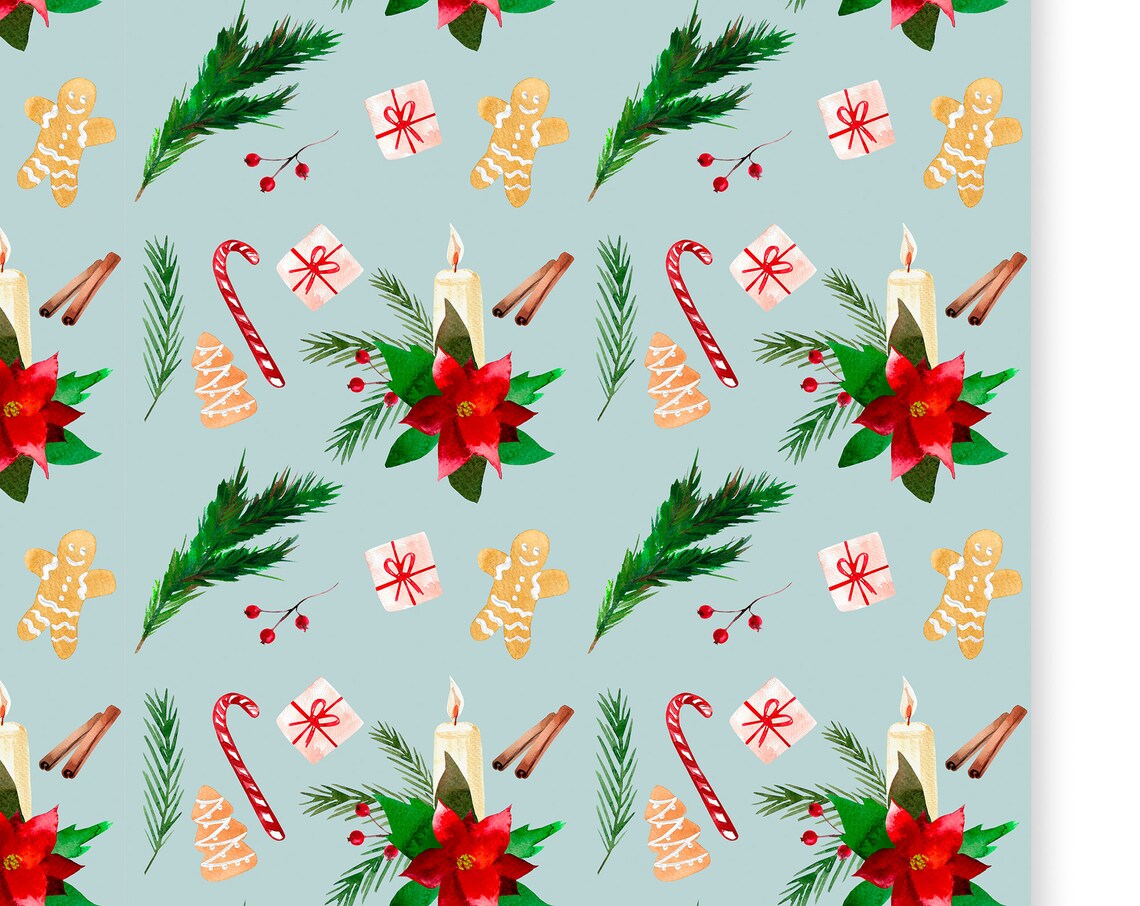 Watercolor Christmas Seamless Pattern, Xmas Digital Papers With ...