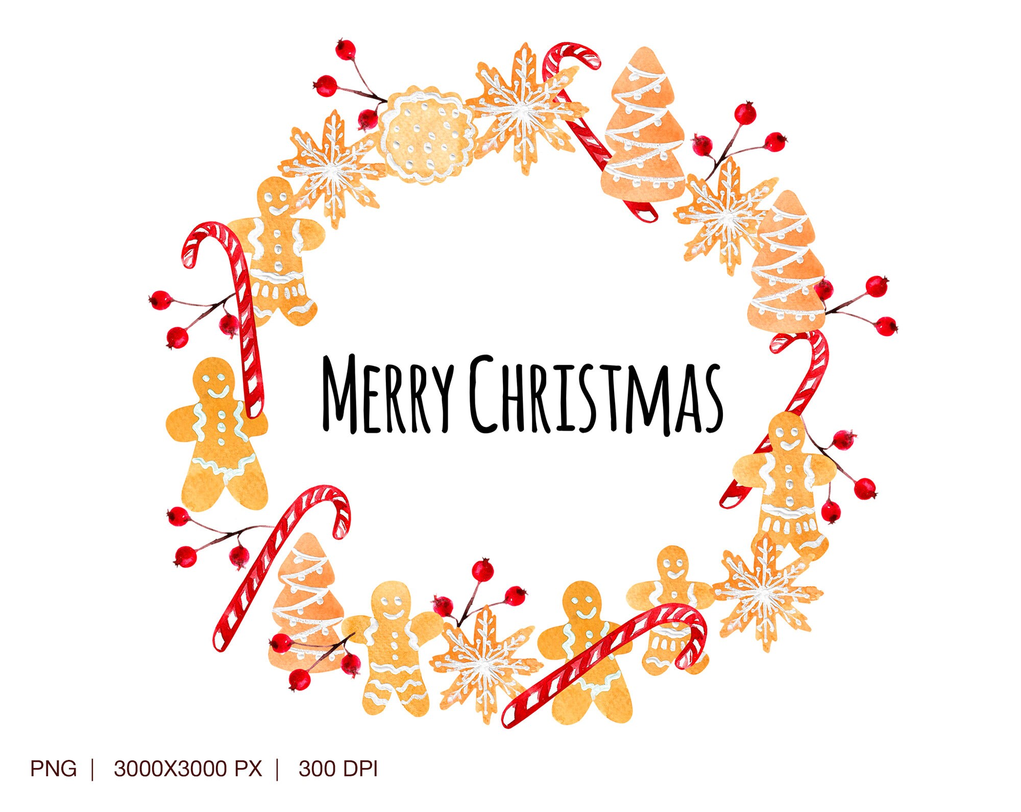 Digital Watercolor Christmas Wreath With Fir Branches With - Etsy