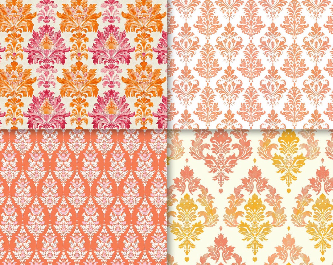 12 Damask Seamless Pattern | Peach Damask Ornament Digital Paper ...