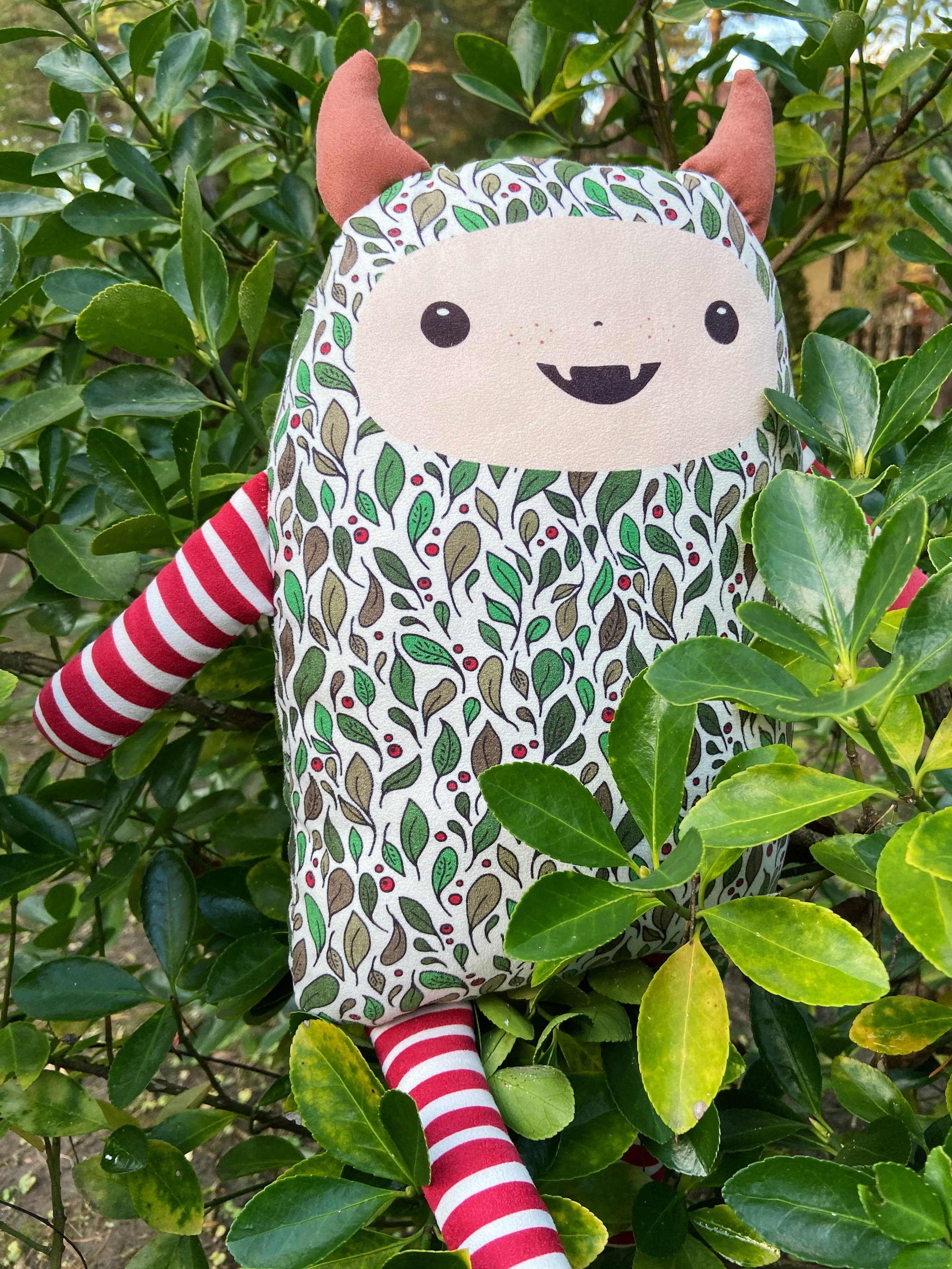 Your Beast Friend White leafy pattern monster soft toy | Etsy