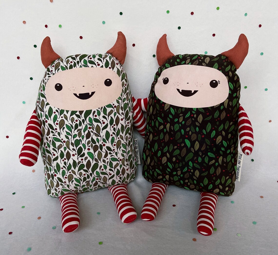 Your Beast Friend White leafy pattern monster soft toy | Etsy