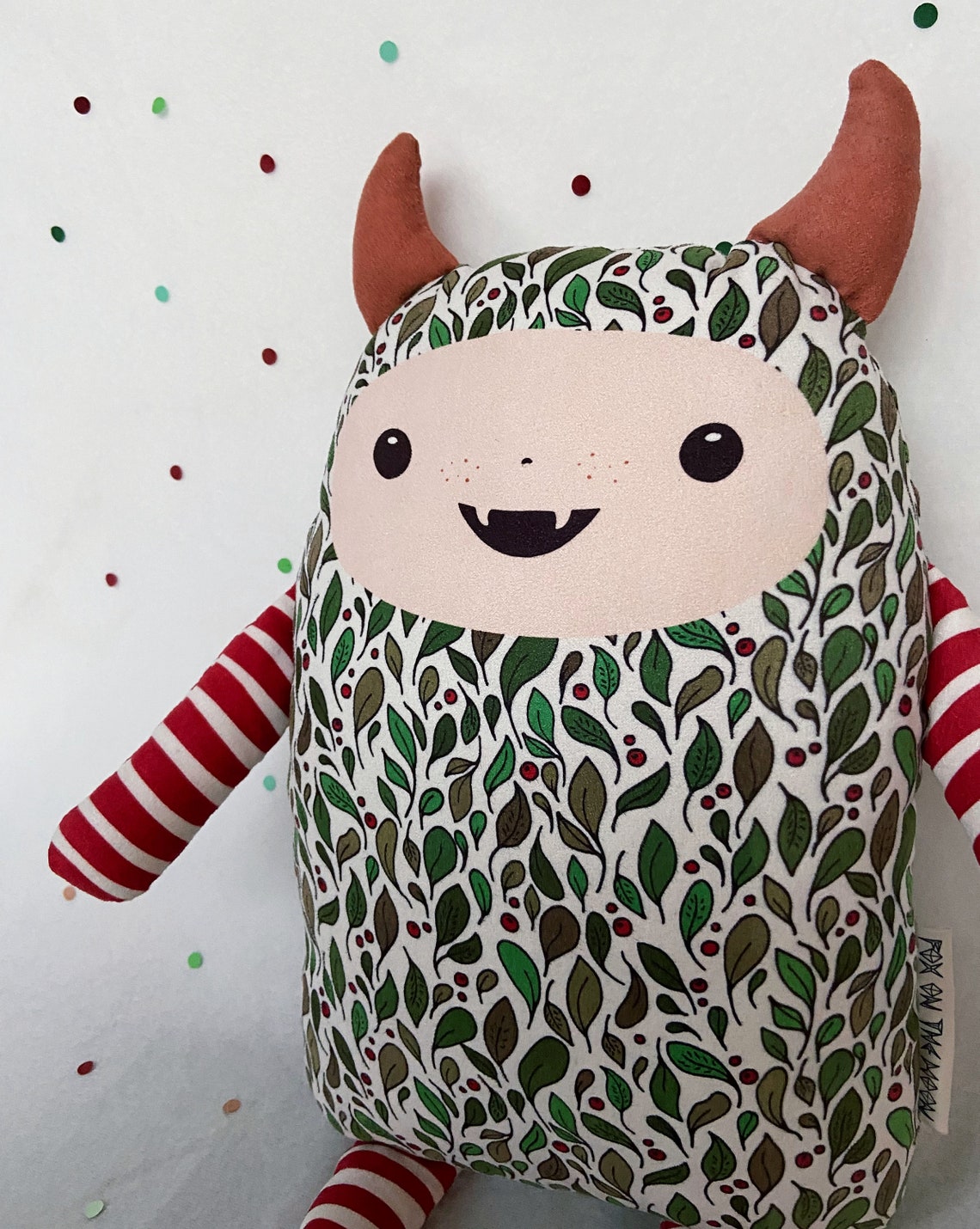 Your Beast Friend White leafy pattern monster soft toy | Etsy