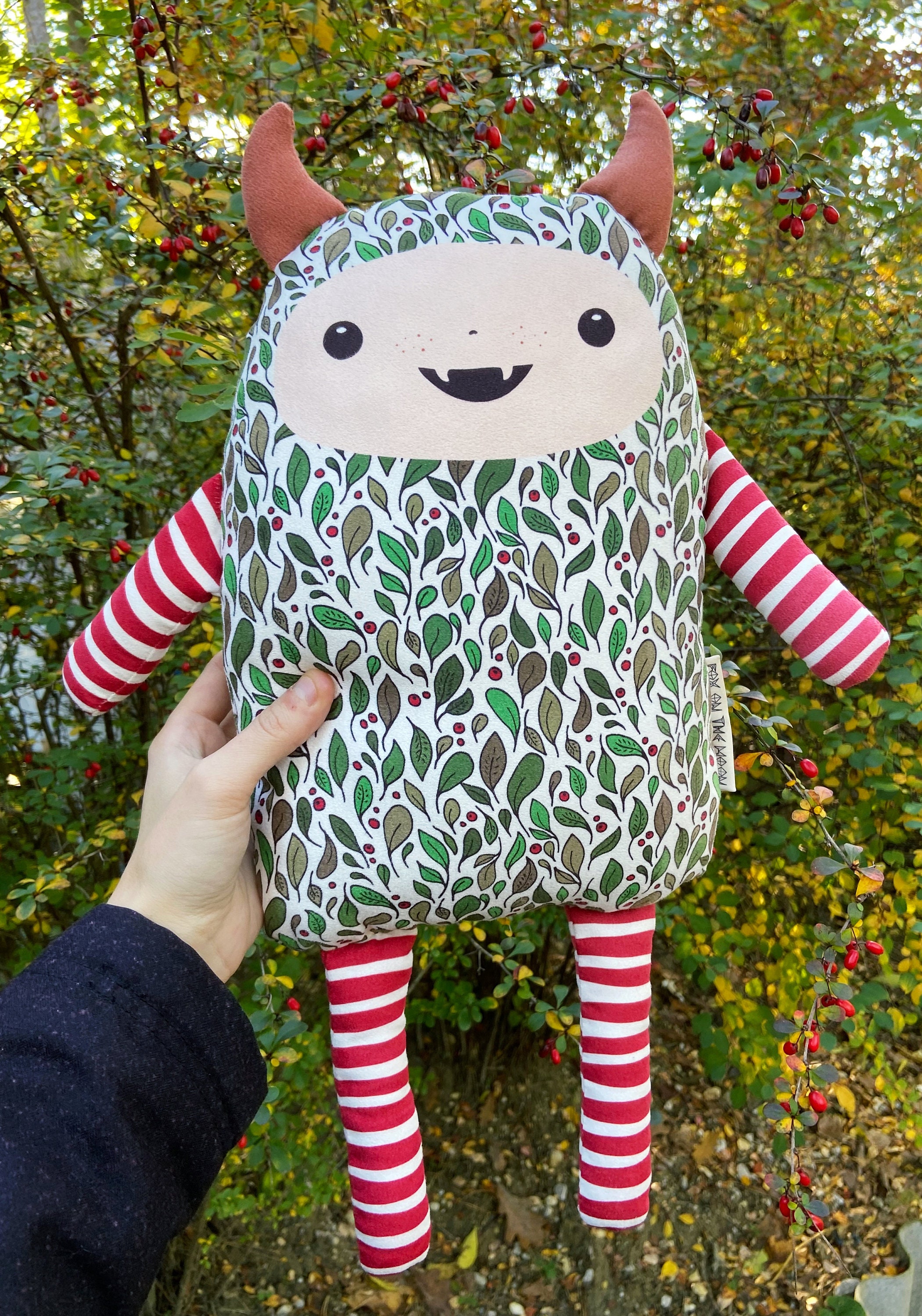 Your Beast Friend White Leafy Pattern, Monster Soft Toy, Stuffed Animal ...