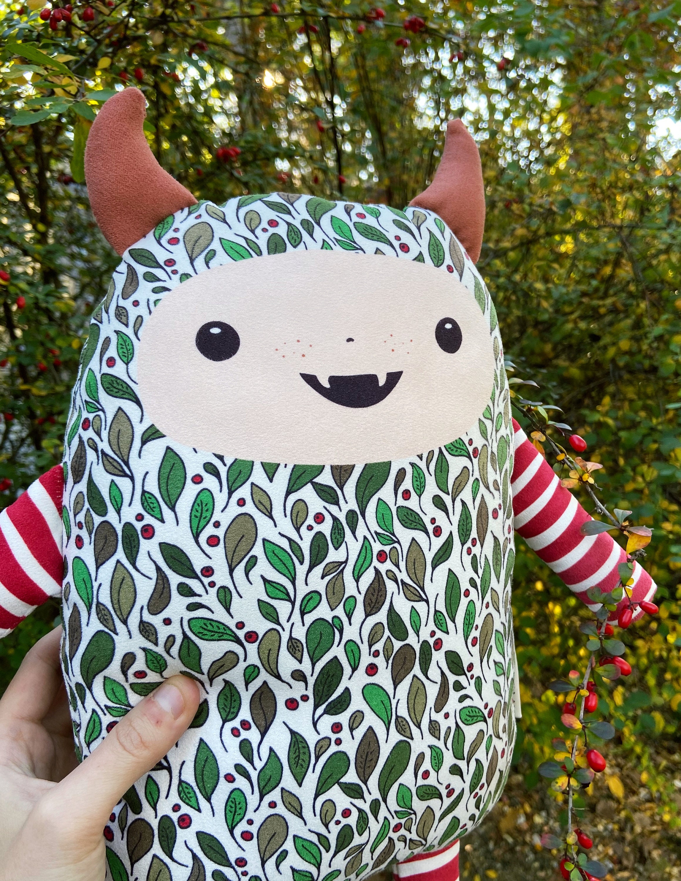 Your Beast Friend White leafy pattern monster soft toy | Etsy