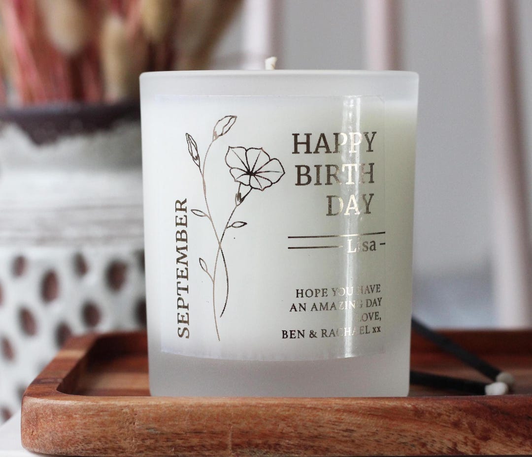 Personalised Birth Flower Candle, Custom Birthday Candle With Real Gold ...