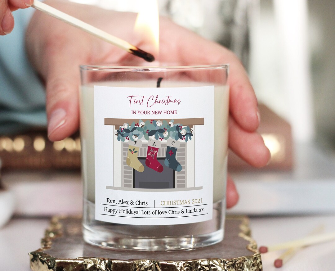 First Christmas in New Home Personalised Candle, New Home Christmas ...
