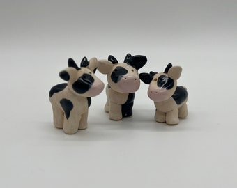 Miniature Ceramic Calf Baby Cow Animal Cute Little Tiny Small Black ...