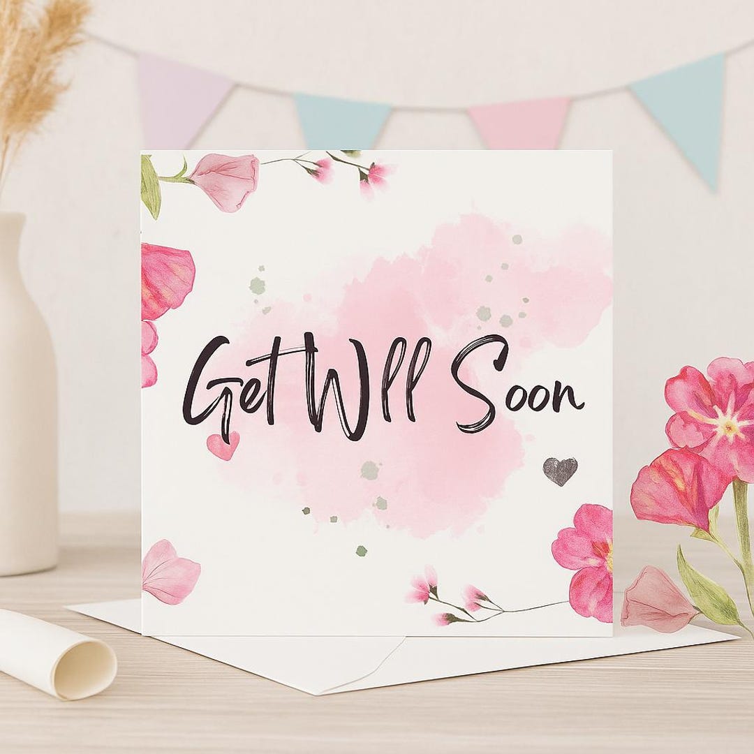 Get Well Soon Card – Printable Pink Floral Greeting – 5x7 Foldable Card ...