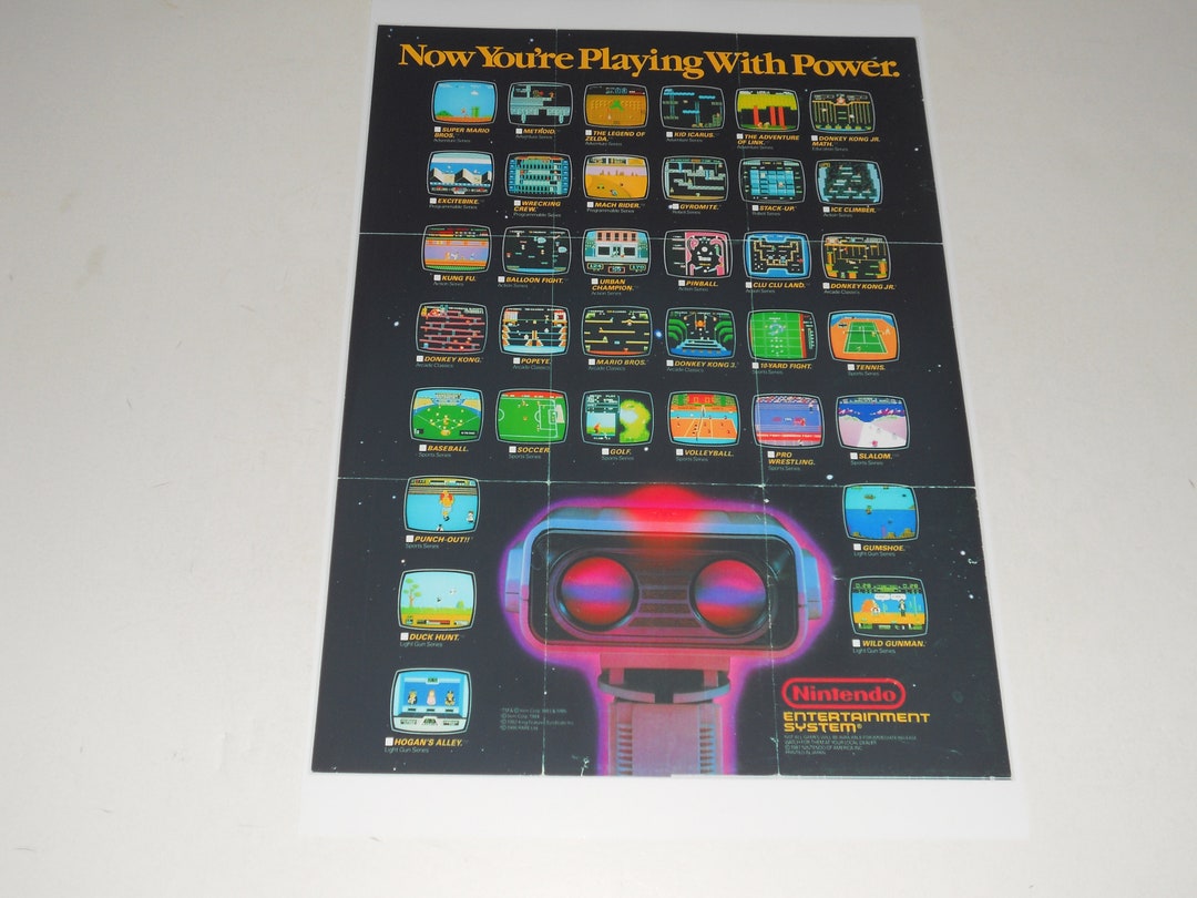 Nintendo NES 1986 Games Poster 1990 19 by 13 Screenshots and Robot 16 ...