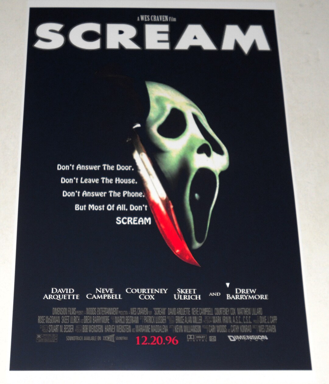 Scream Teaser wes Craven 1996 Horror Film Poster 19x13 Neve Campbell ...