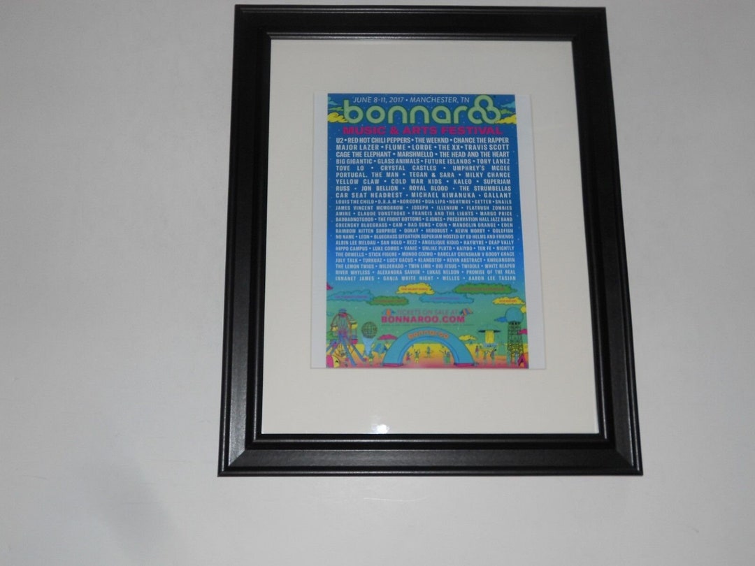 Framed Bonnaroo 2017 Handbill 14 X 17 U2, the Weeknd, XX, Lorde, Chance ...