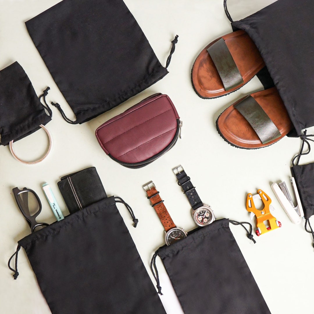 Cotton Single Drawstring Bags. Cotton Reusable Black Storage Muslin ...