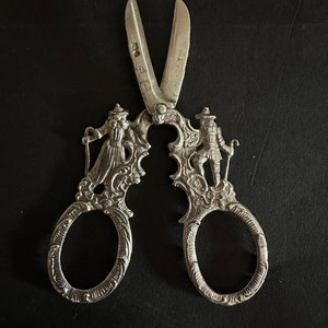 ANTIQUE Sterling SILVER Victorian "dutch" Helmark SCISSORS 1897 36g (1 ...