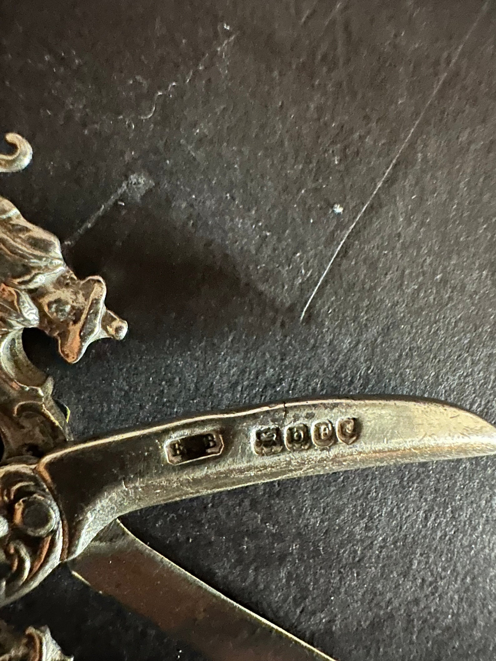 ANTIQUE Sterling SILVER Victorian "dutch" Helmark SCISSORS 1897 36g (1 ...