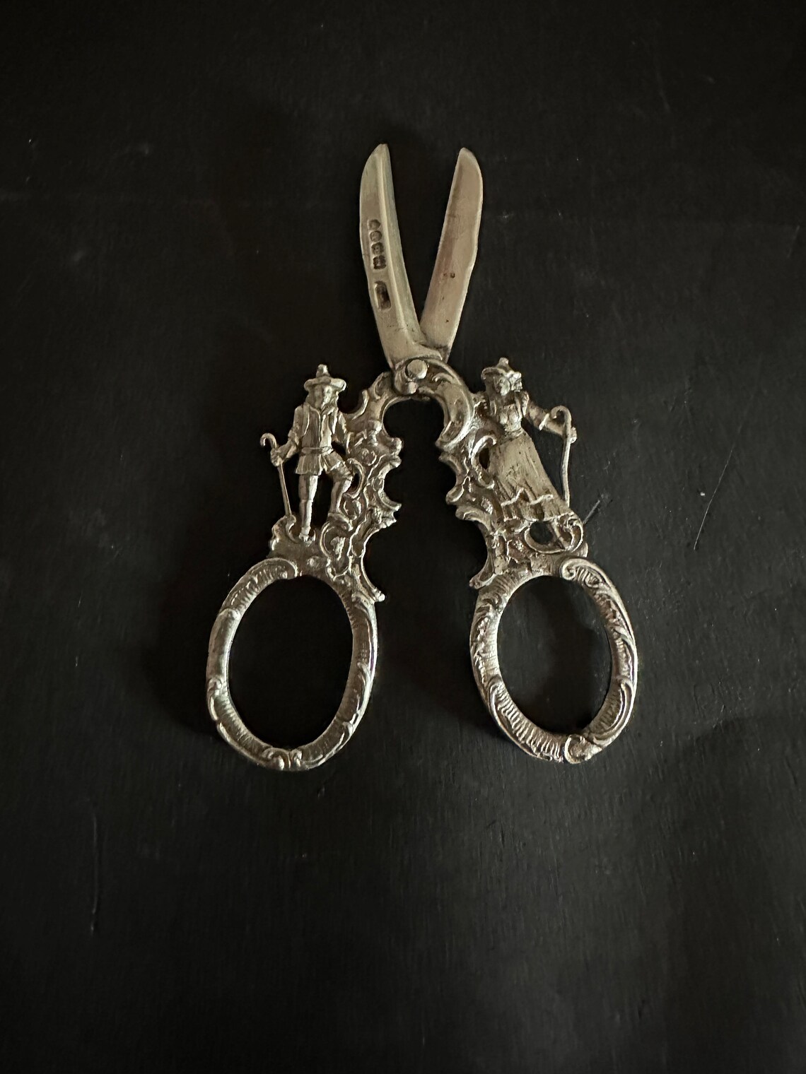 ANTIQUE Sterling SILVER Victorian "dutch" Helmark SCISSORS 1897 36g (1 ...