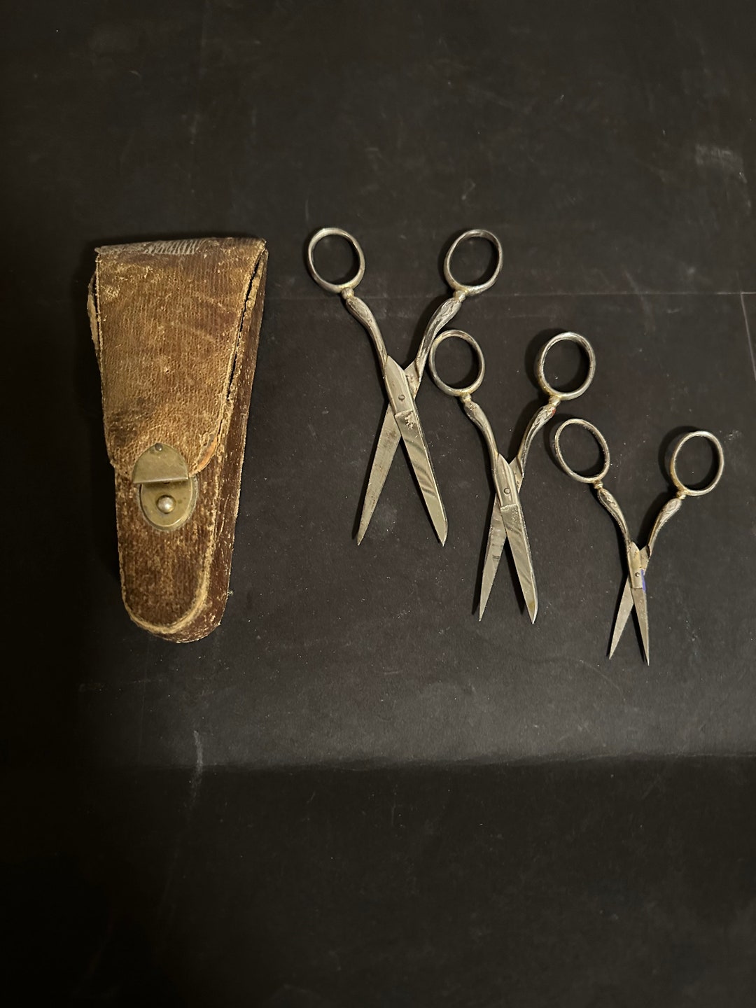 ANTIQUE Cased Set of Three Paul Schreiner Steel Sewing GERMANY SCISSORS ...