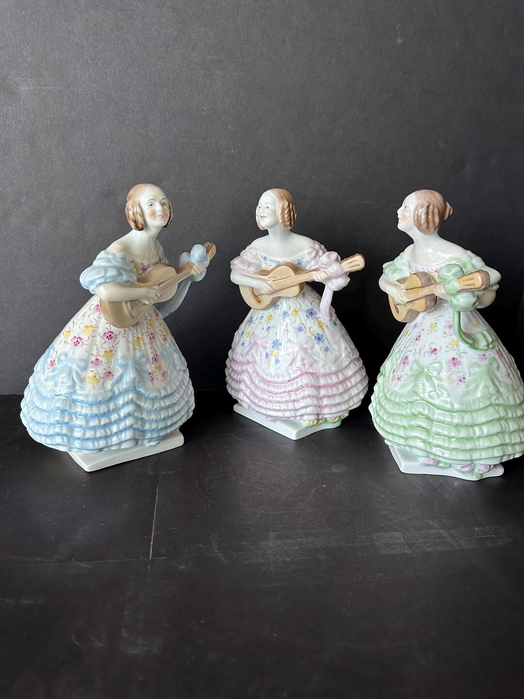 Herend Porcelain SET Three Girls Playing Guitar Blue Pink Green Mrs ...